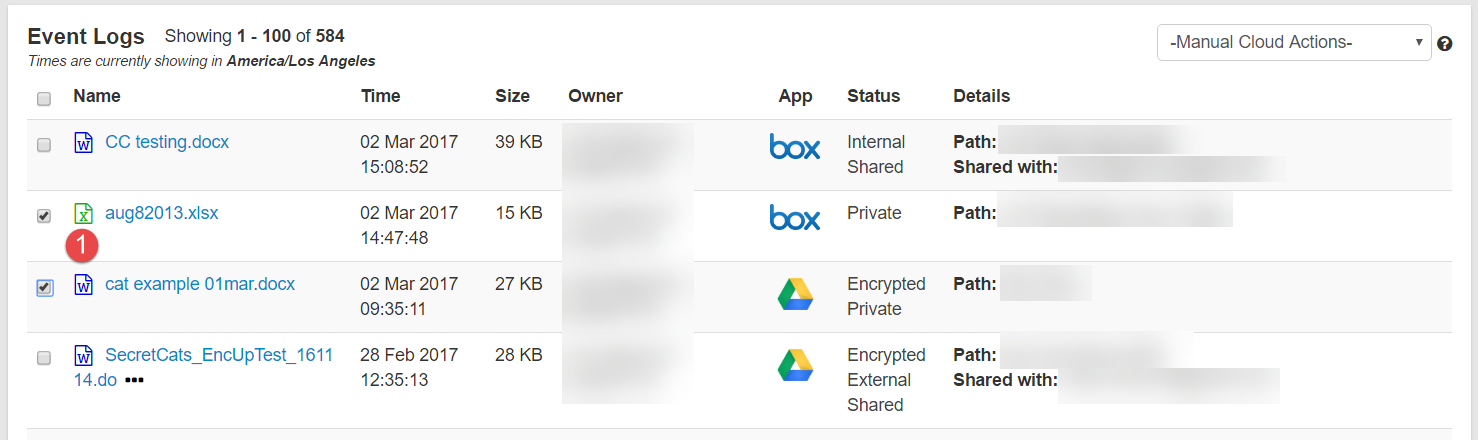 Applying manual cloud action in API logs
